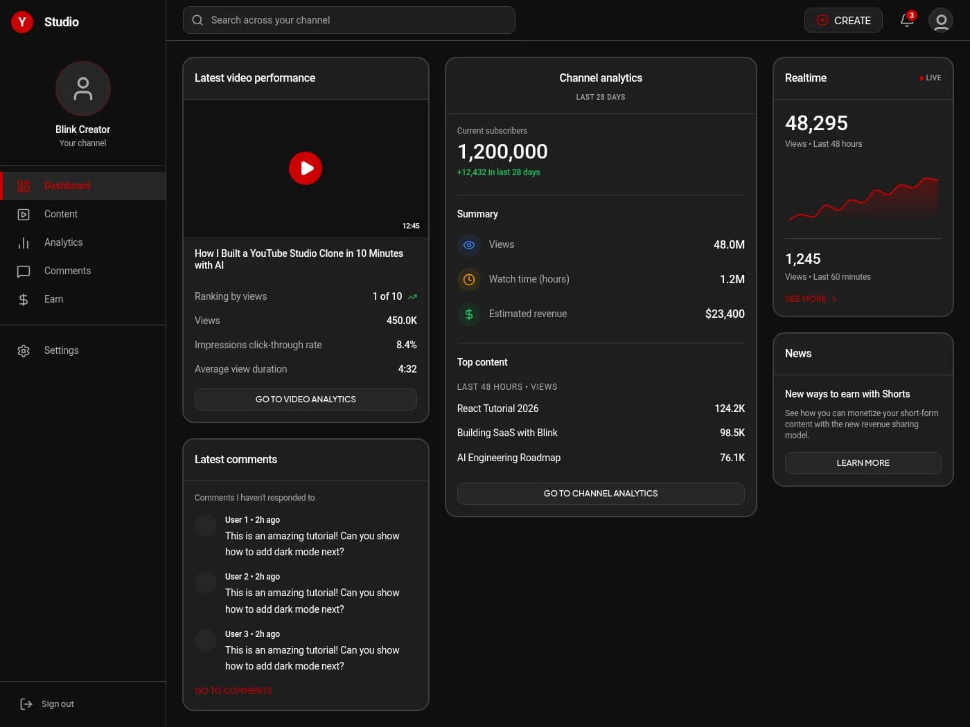 YouTube Studio Clone