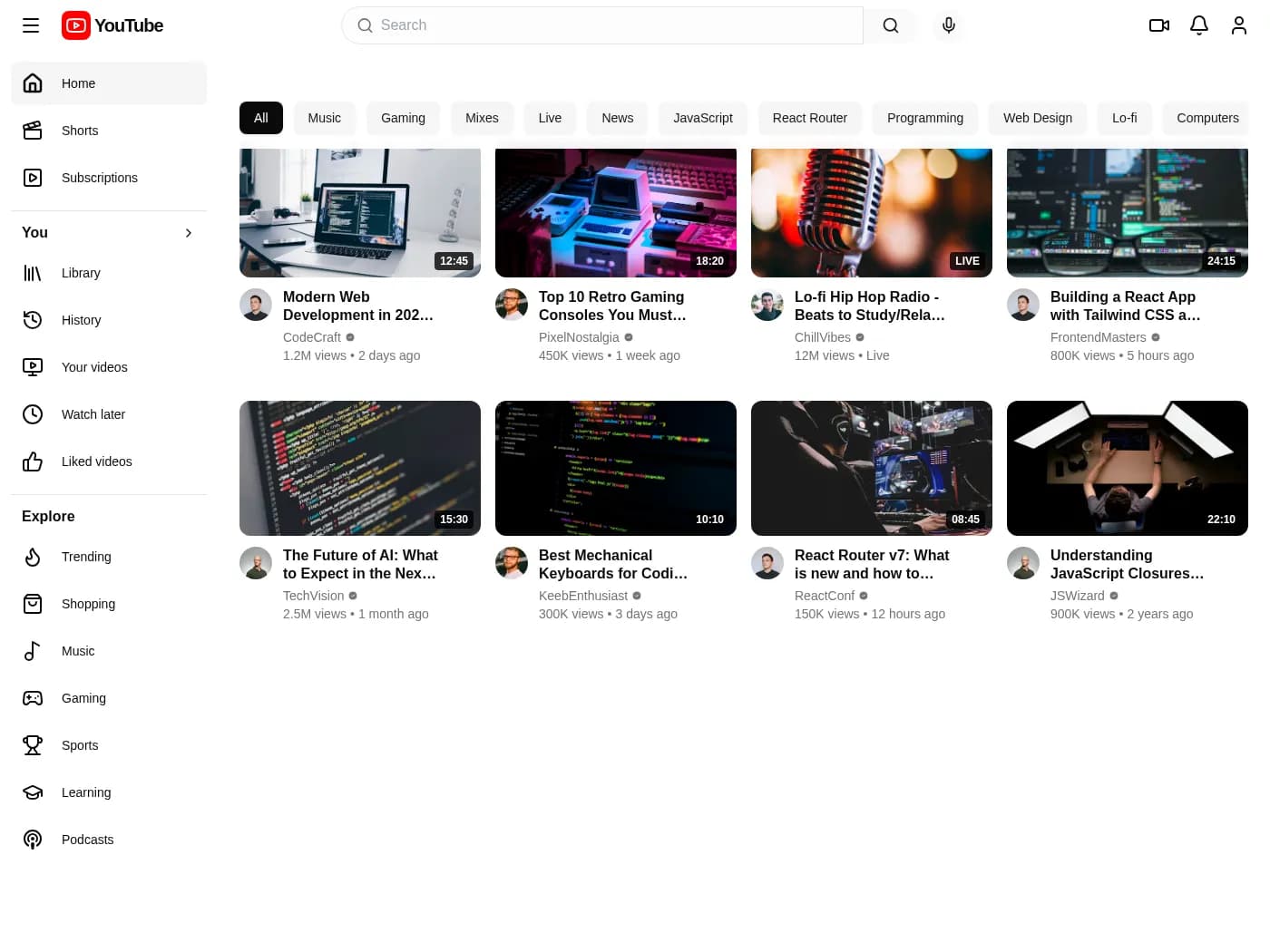 YouTube Web Clone