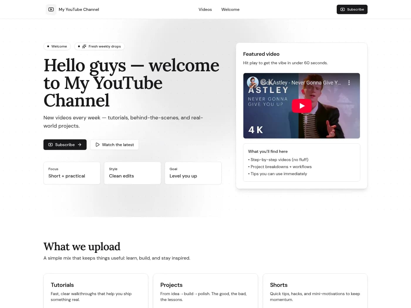 YouTube Channel Welcome Page