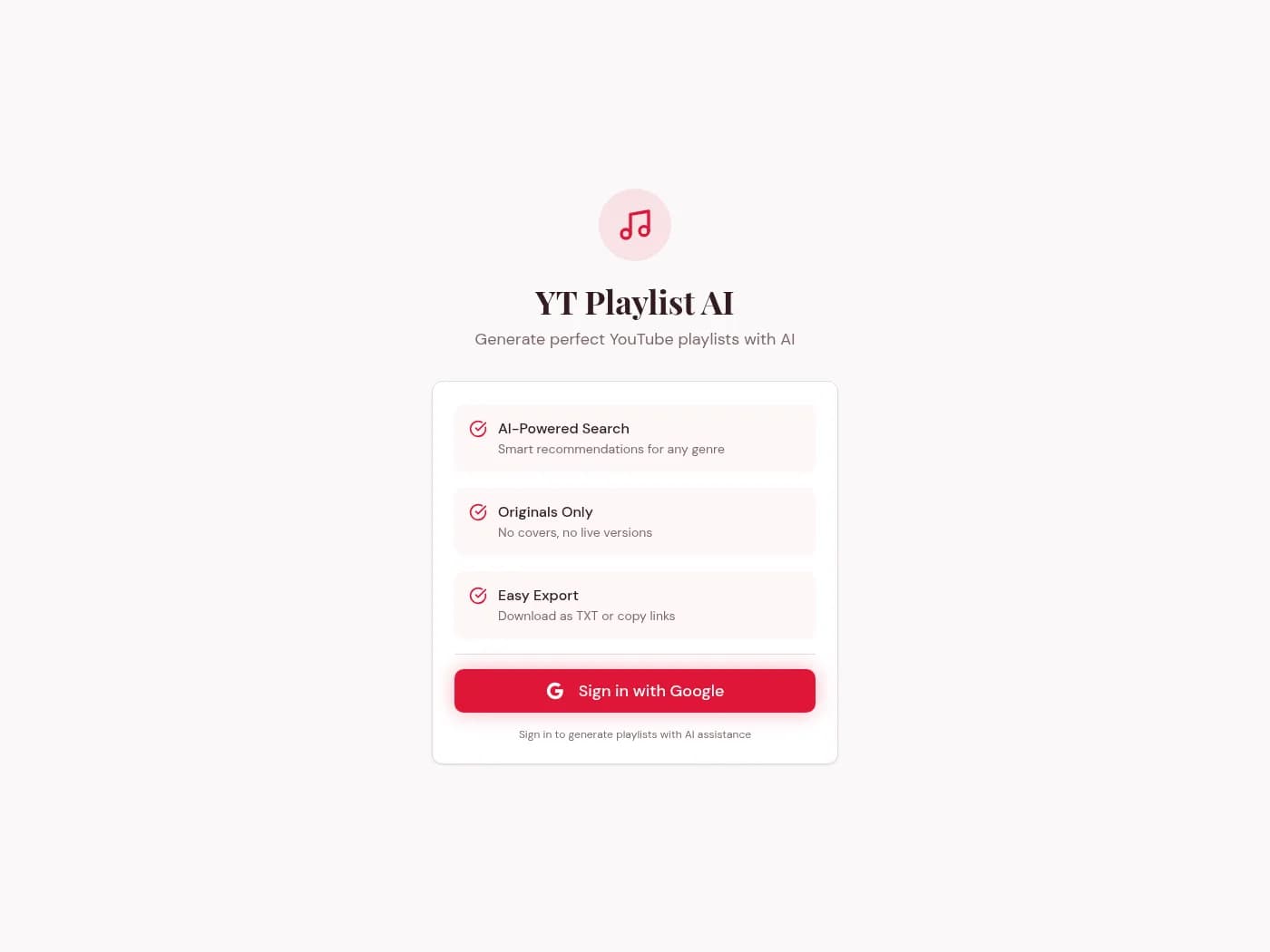 YT Playlist Generator AI