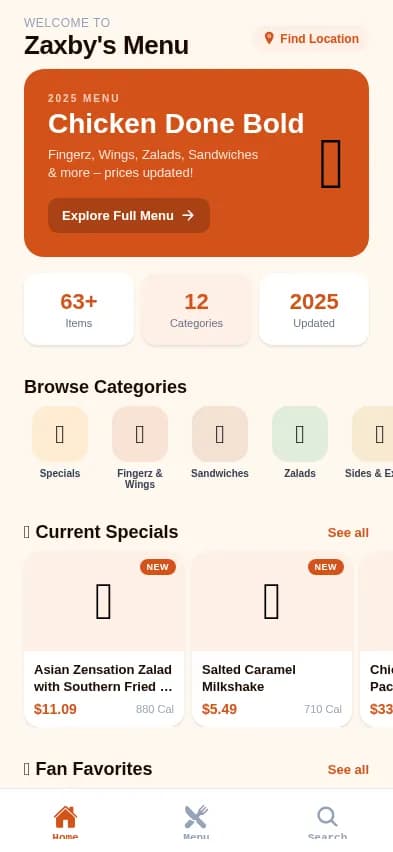 Zaxby Menu Explorer
