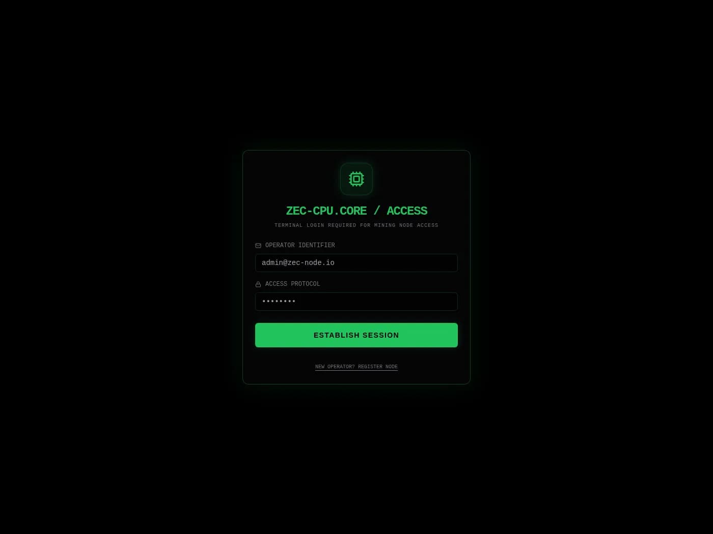 ZEC CPU Miner Dashboard