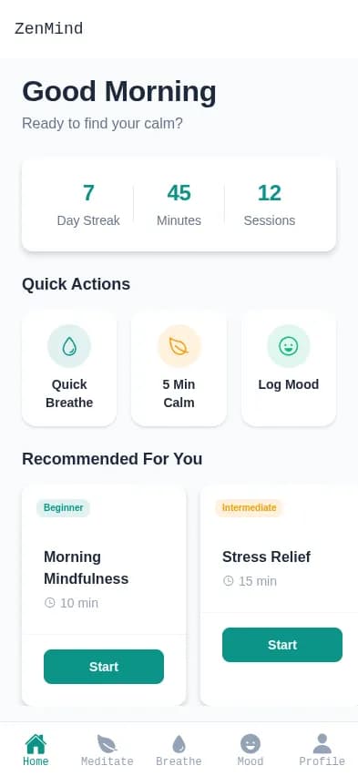 ZenMind Wellness App