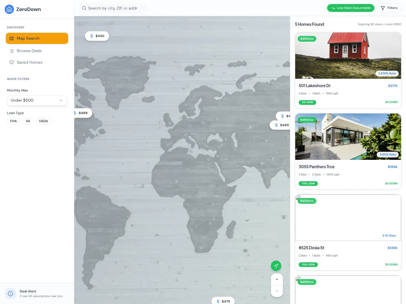 Zero Down Homes Finder