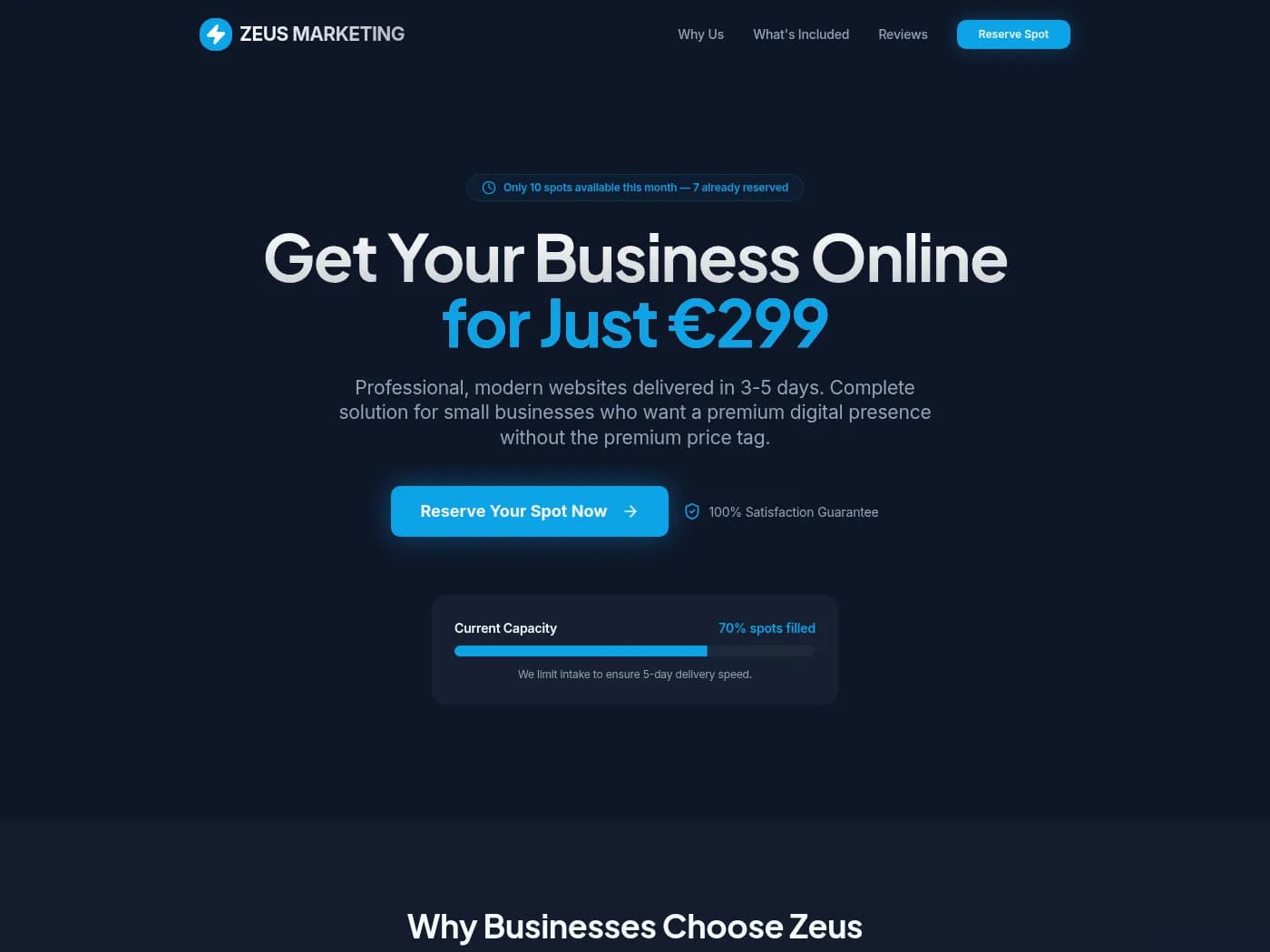 Zeus Marketing Landing Page