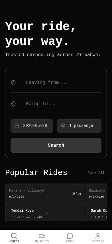 ZimRide Carpool App