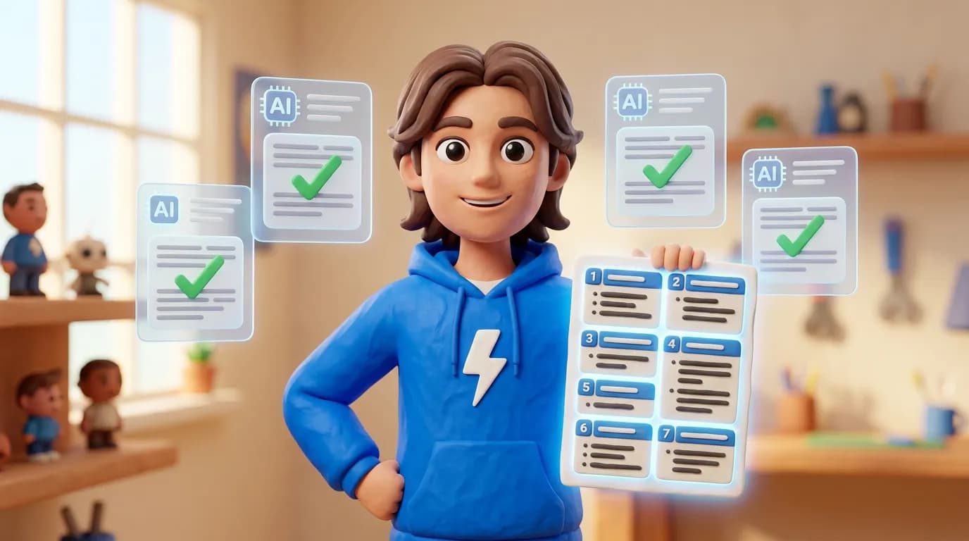 Developer holding a glowing specification document with numbered sections, with AI agent panels reading the spec before building
