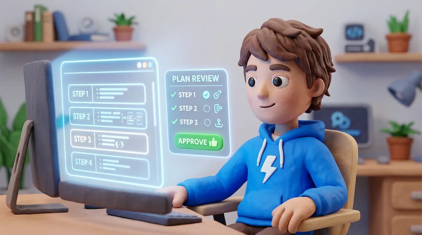 Human-in-the-loop: review the agent's plan at key checkpoints, approve, then let it run — context control for consistent results