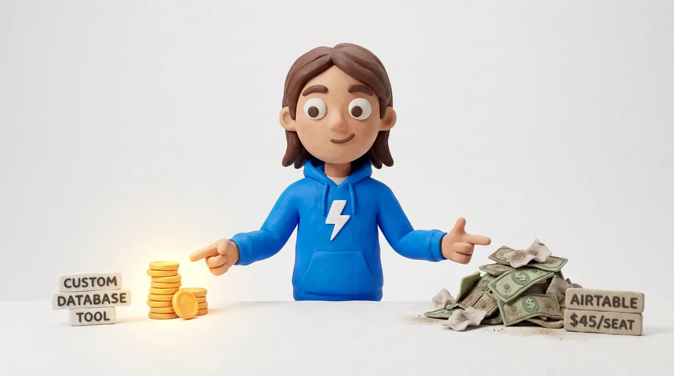 The cost math: Airtable at $45/seat for 10 users = $5,400/year vs a custom Blink-built tool at ~$360/year
