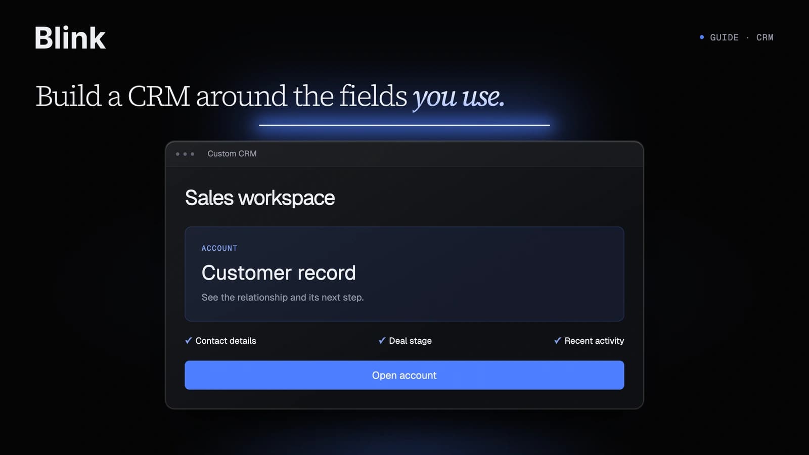 A CRM record puts customer details, deal stage, and recent activity together.