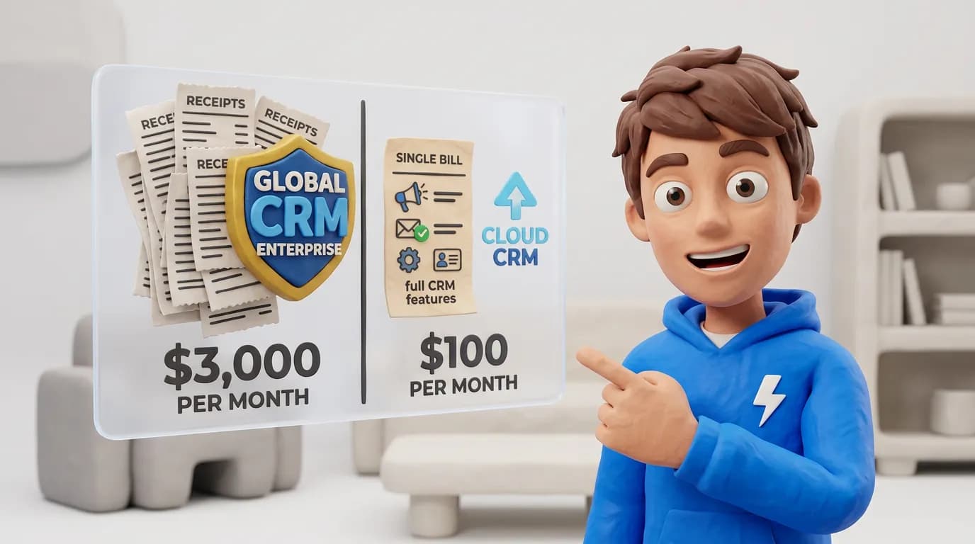 CRM cost comparison: Salesforce at $300/seat/month vs custom Blink CRM with zero per-seat fees