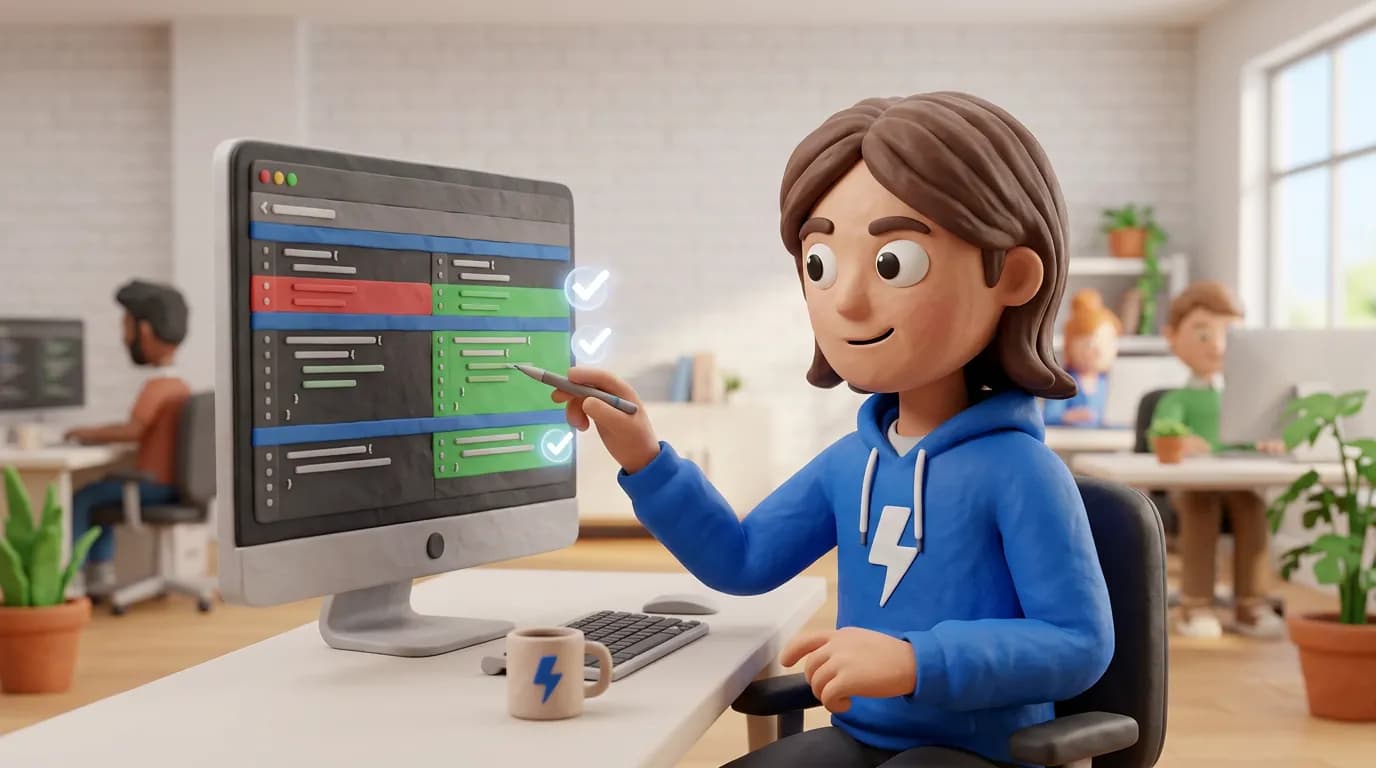 Developer reviewing code changes before approving execution