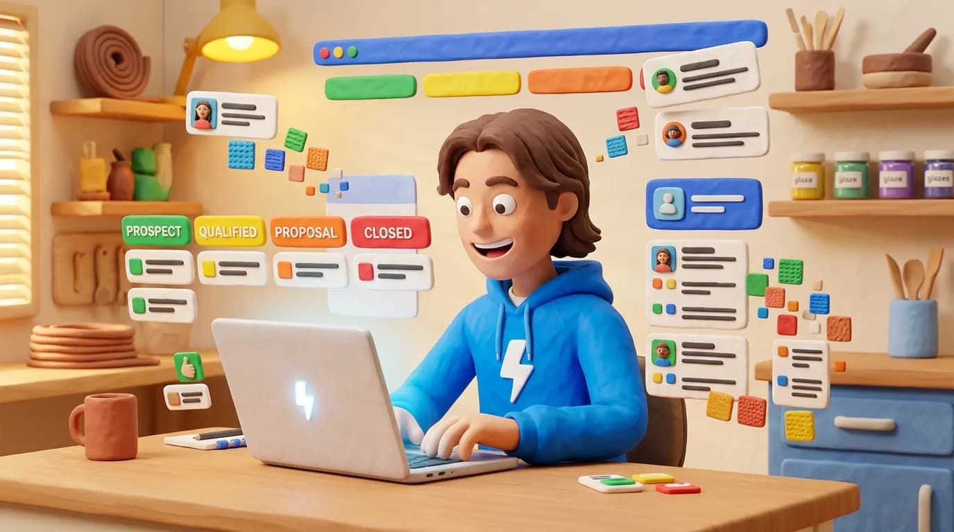 Custom CRM built with Blink: pipeline view, contact database, and activity log — generated from a description, deployed in an afternoon