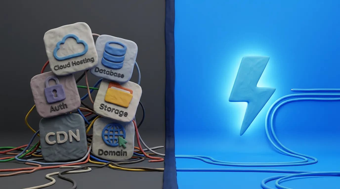 The old way: 6 separate services to wire up vs the Blink way: 1 platform, 2 commands, done