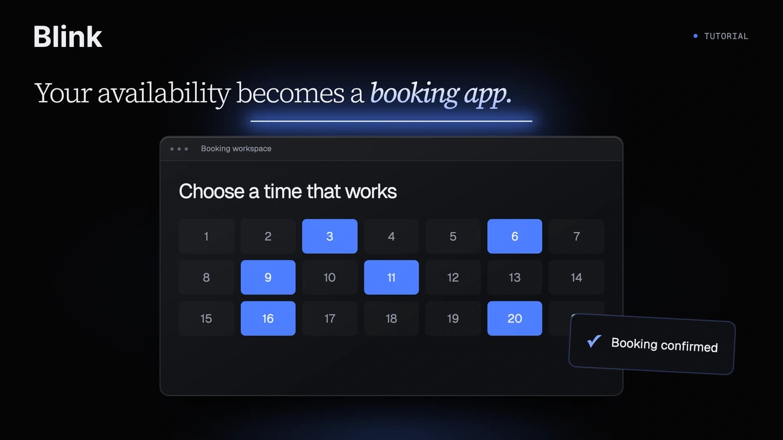 Your availability becomes a booking app. Build a scheduling app. Conceptual illustration.