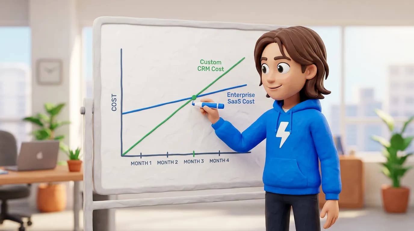 ROI calculator showing custom CRM vs Salesforce costs over 12 months