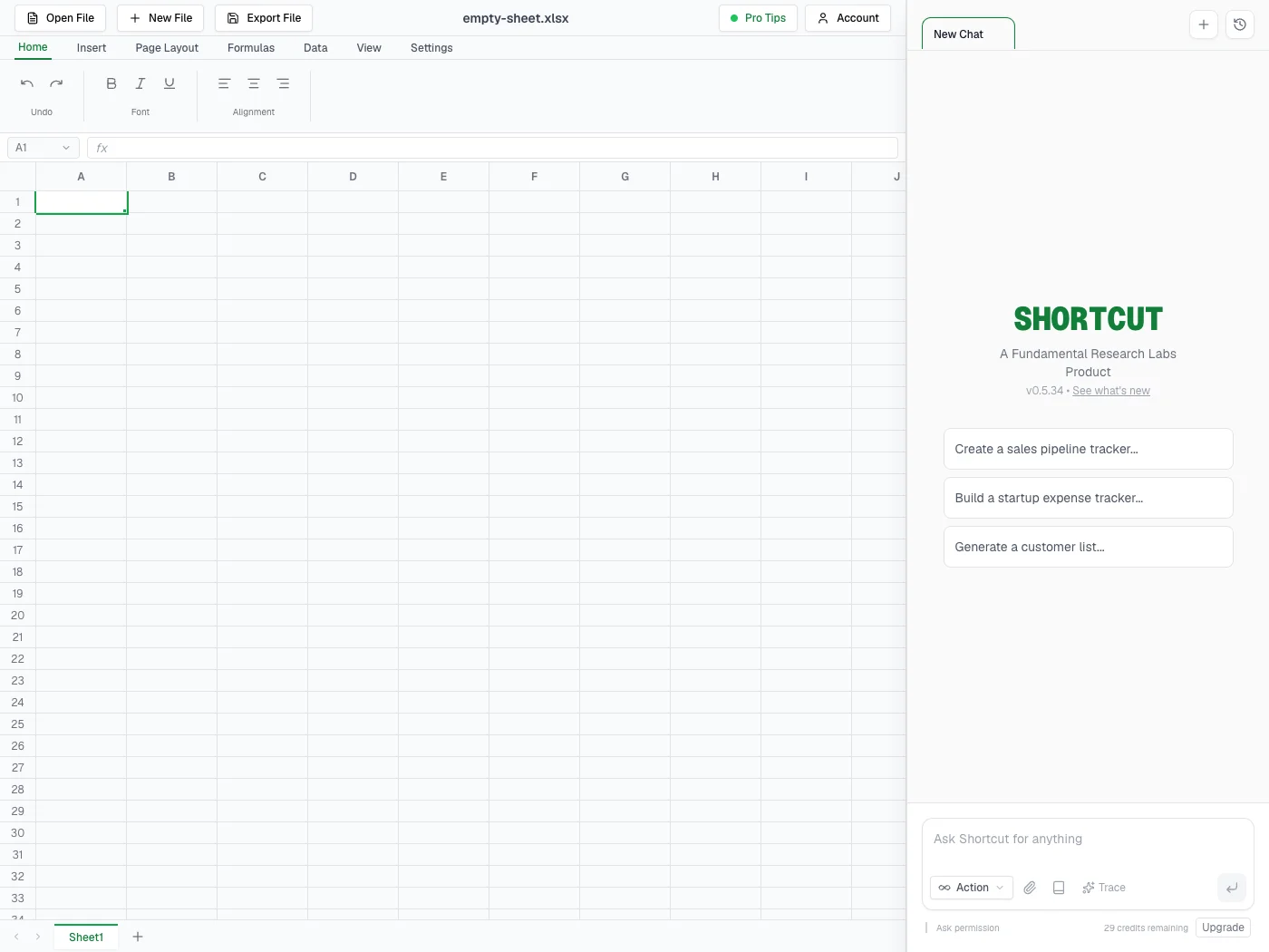 Shortcut AI Clone: the home page of the template