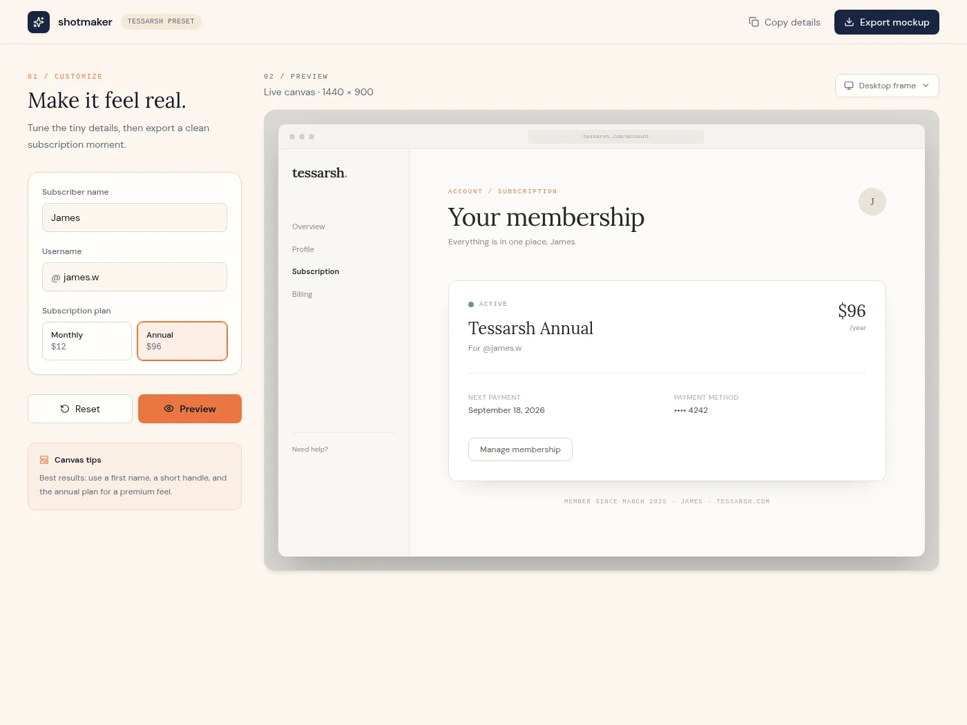 Tessarsh Screenshot Generator