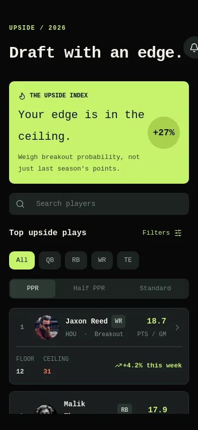 Upside Fantasy Ranker