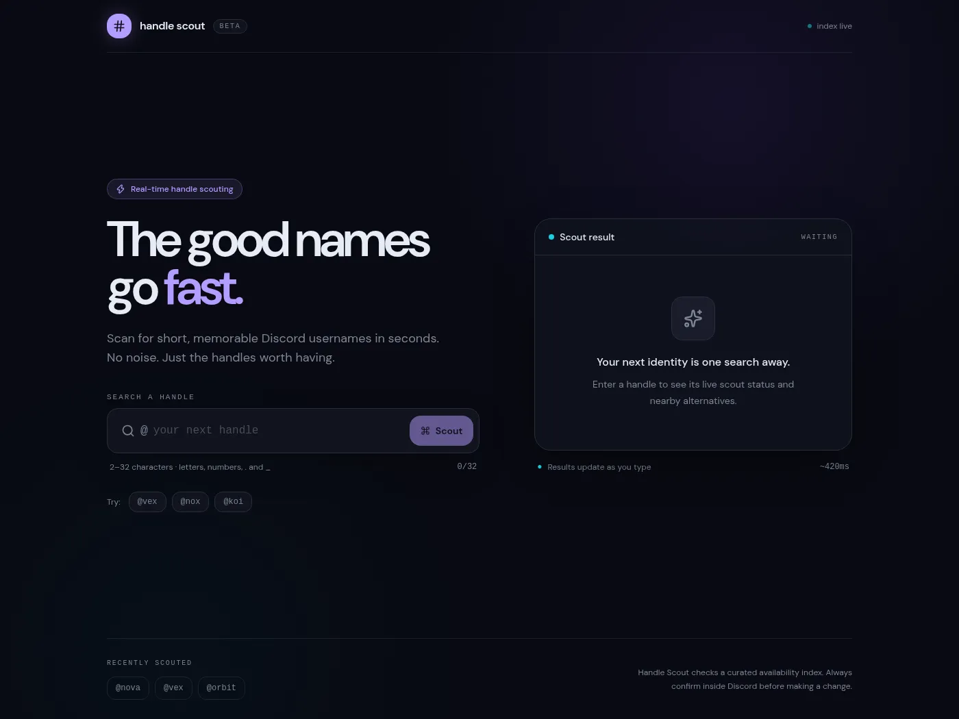 Realtime Discord Handle Finder