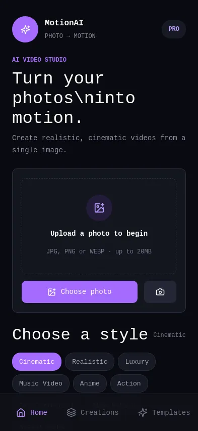 MotionAI Photo Video App
