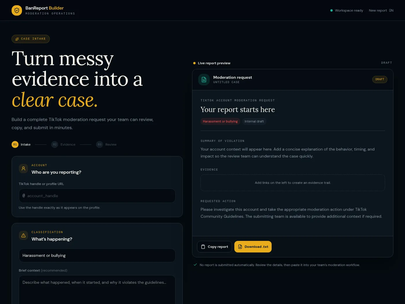 BanReport Builder