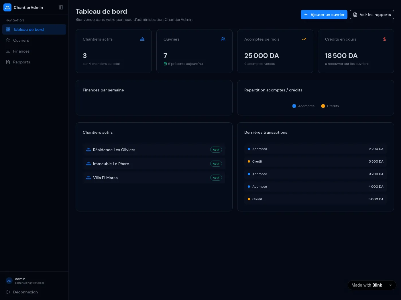 ChantierAdmin Panel