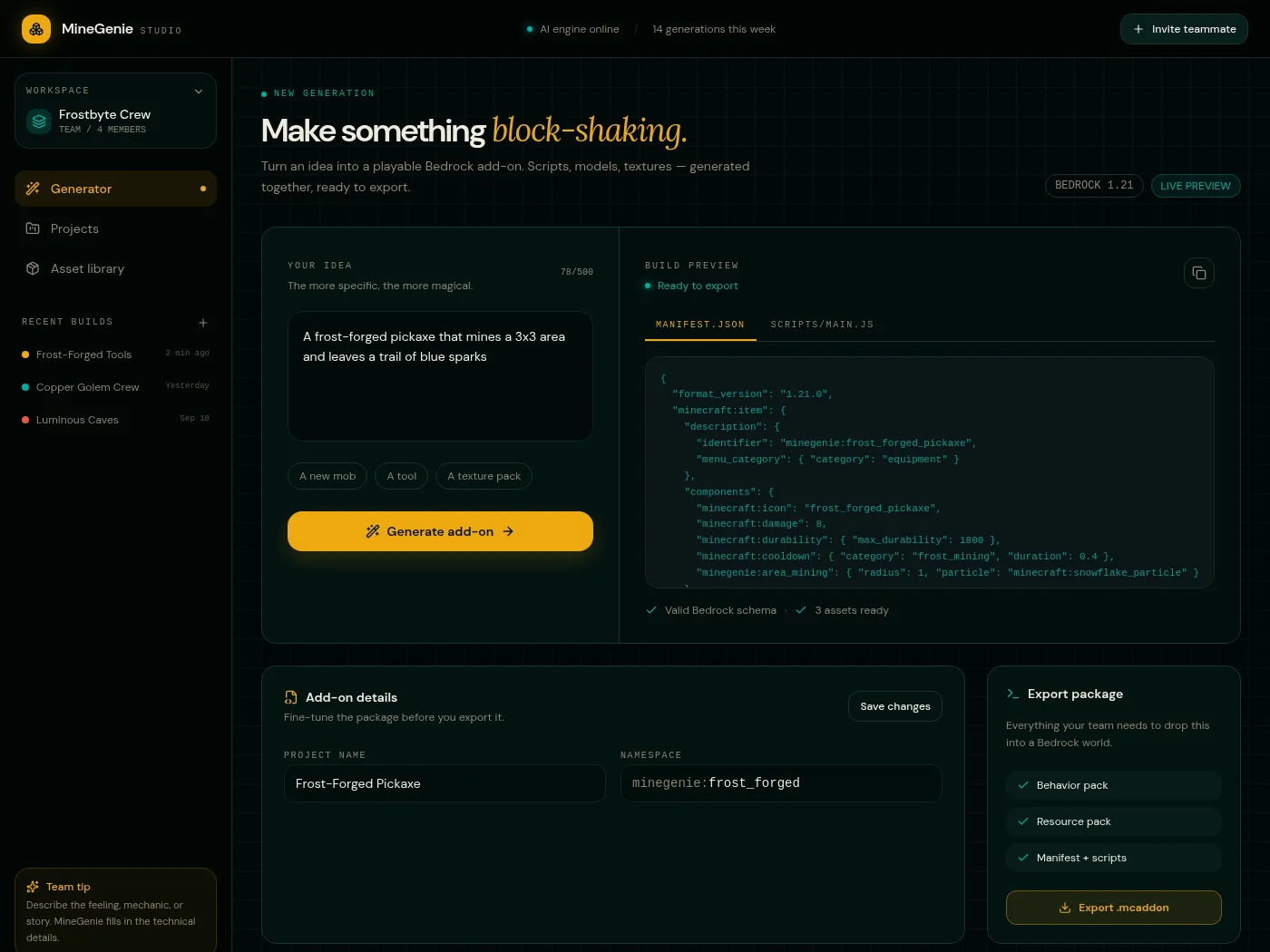 MineGenie AI Add-On Maker