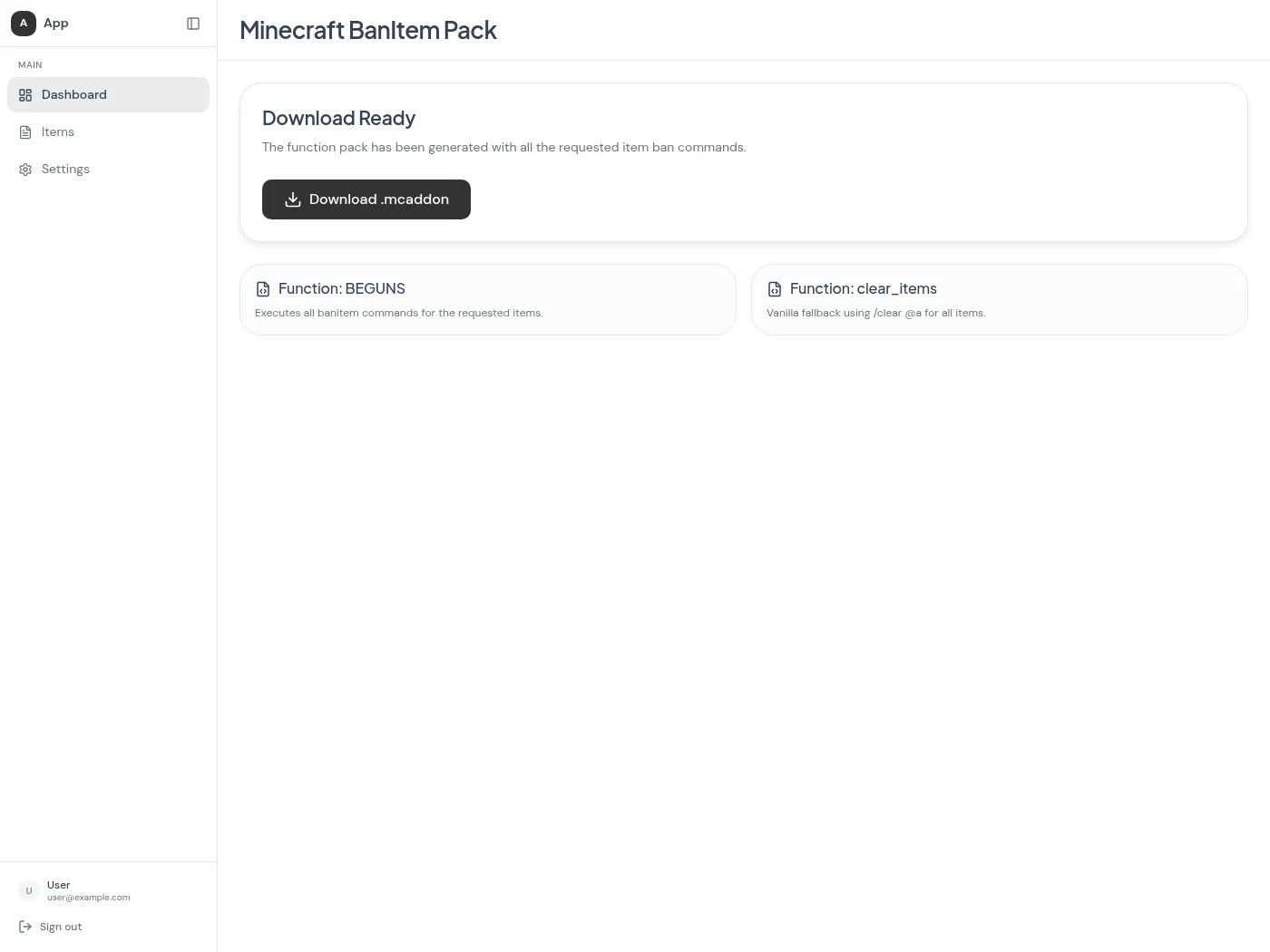 Bedrock BanItem Function Pack