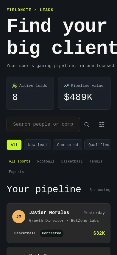 Sports Game Leads App