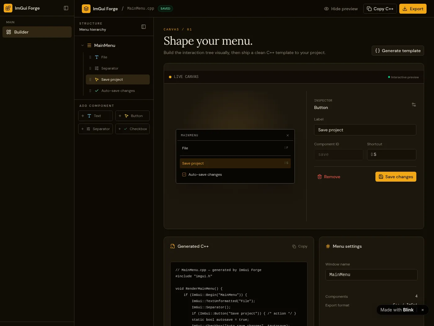 ImGui Menu Builder