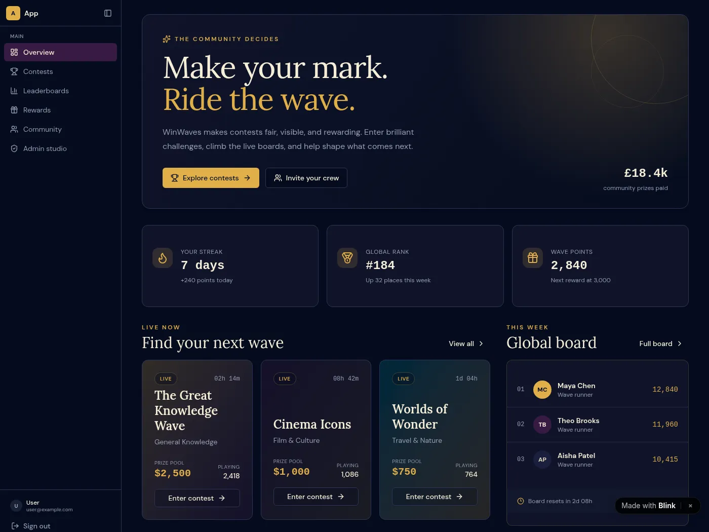 WinWaves Contest Hub