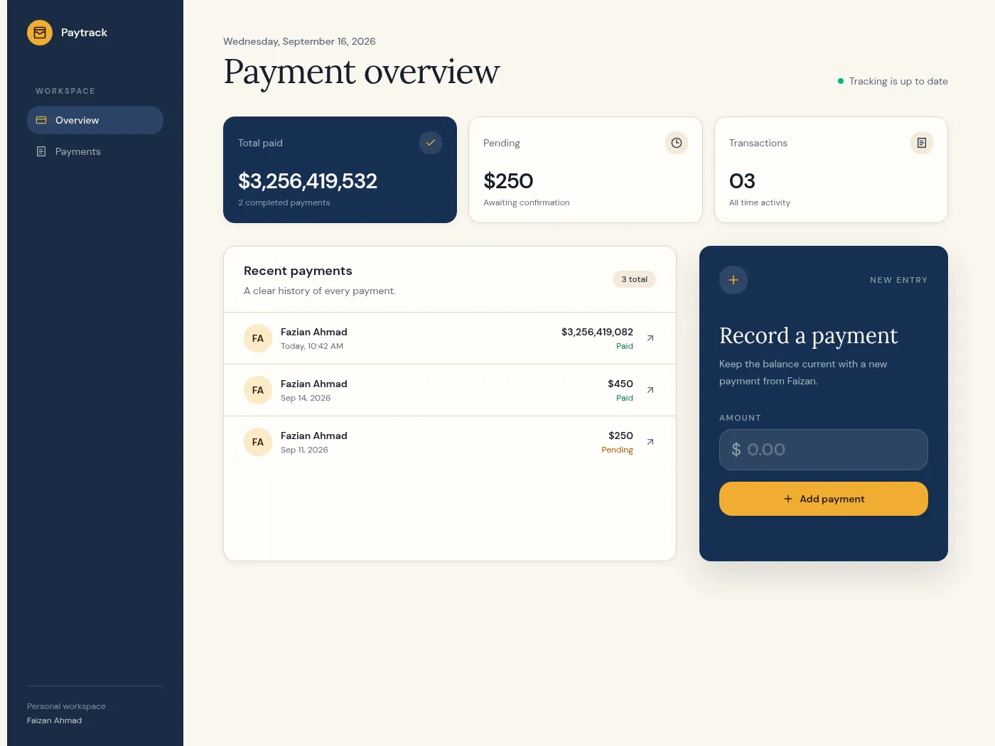 Faizan Payment Tracker