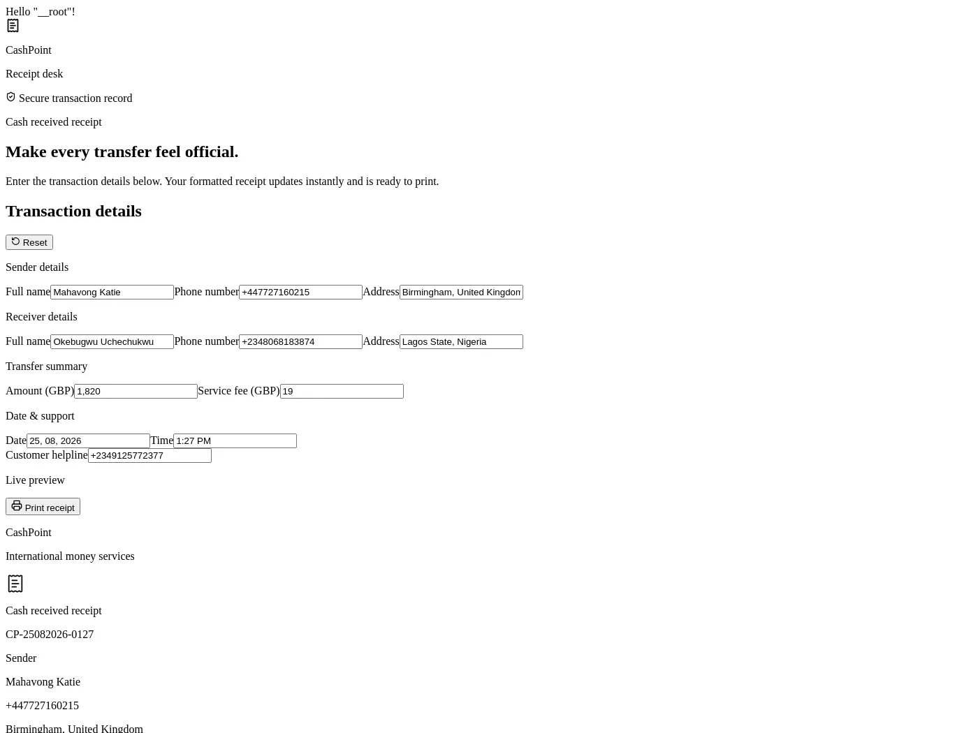 CashPoint Receipt Generator