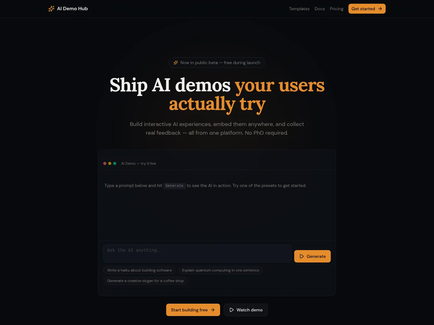 AI Demo Landing Suite