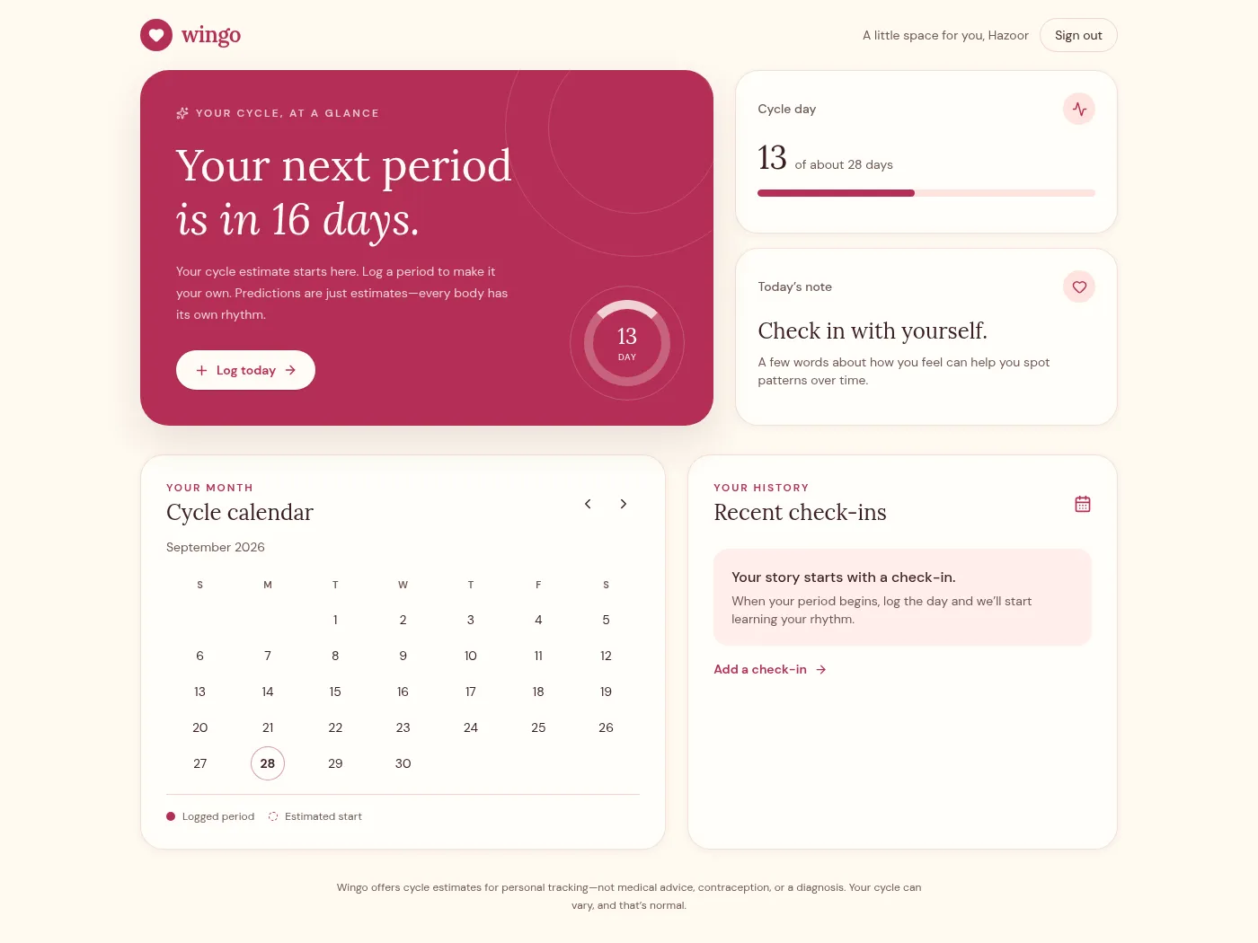 Period Tracker Wingo