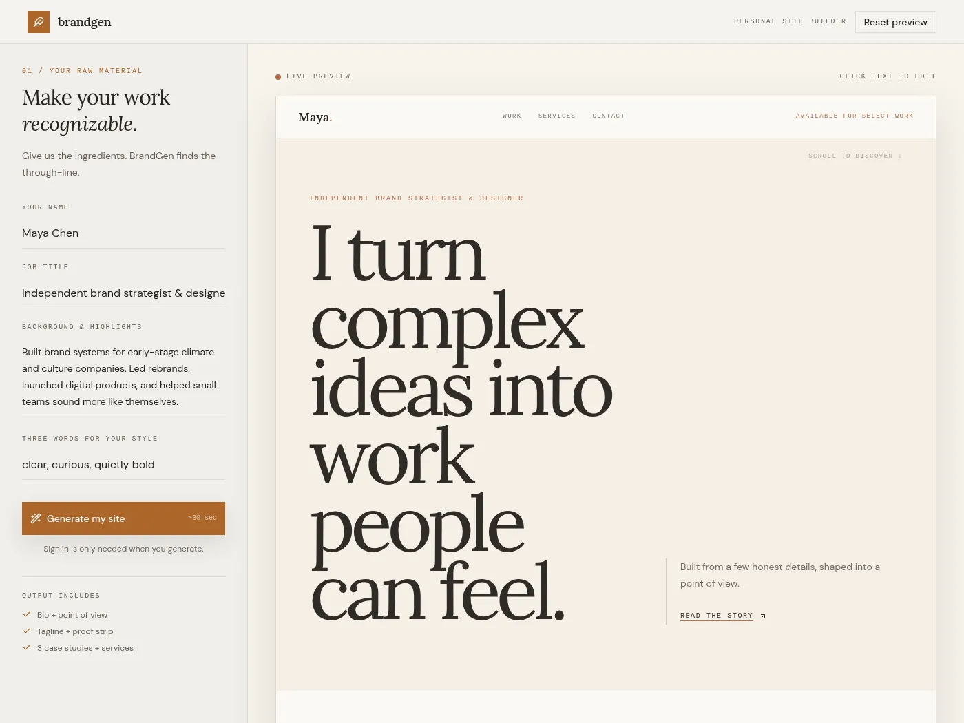 BrandGen Personal Site Builder
