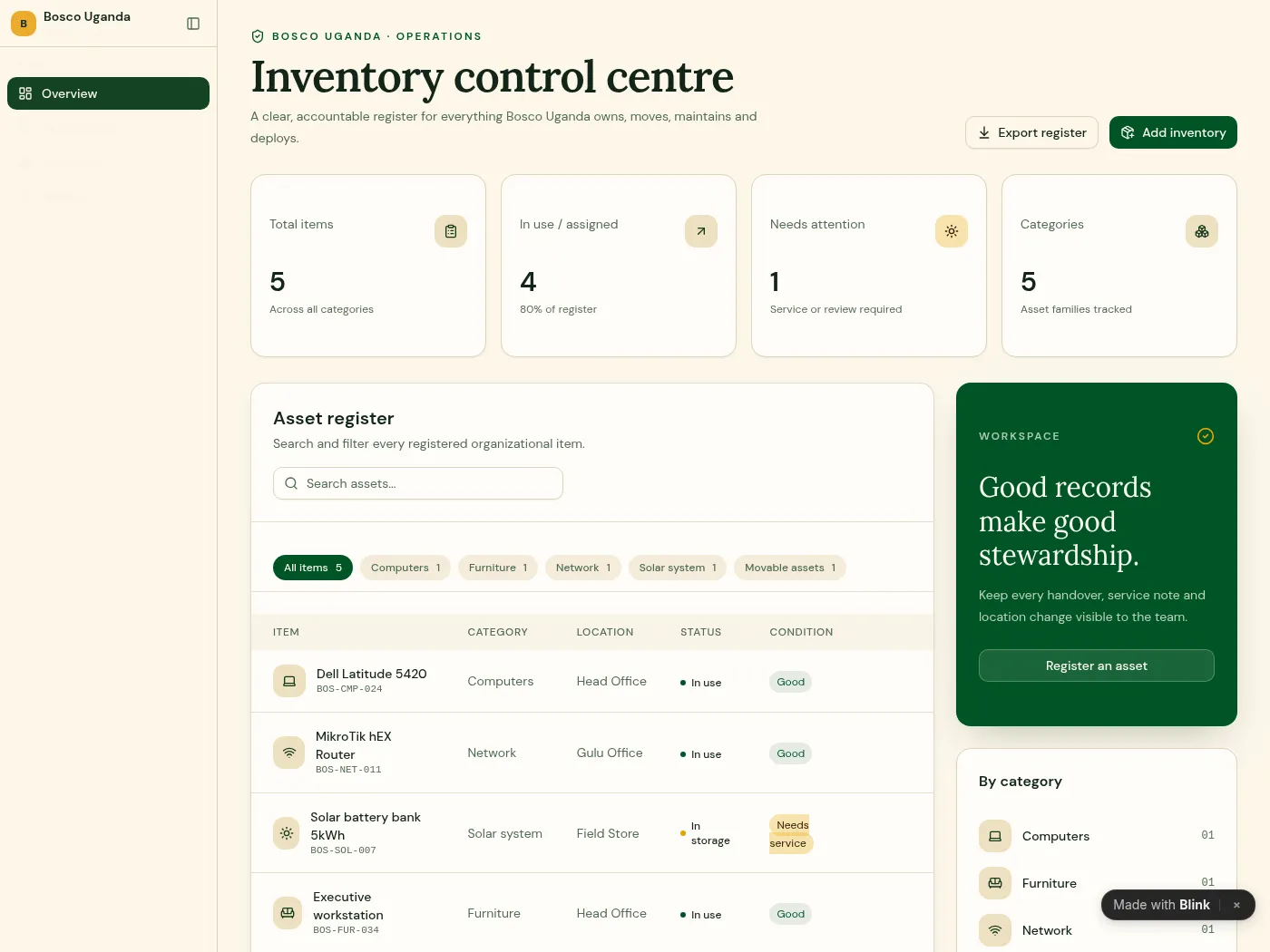 Bosco Uganda Inventory Hub