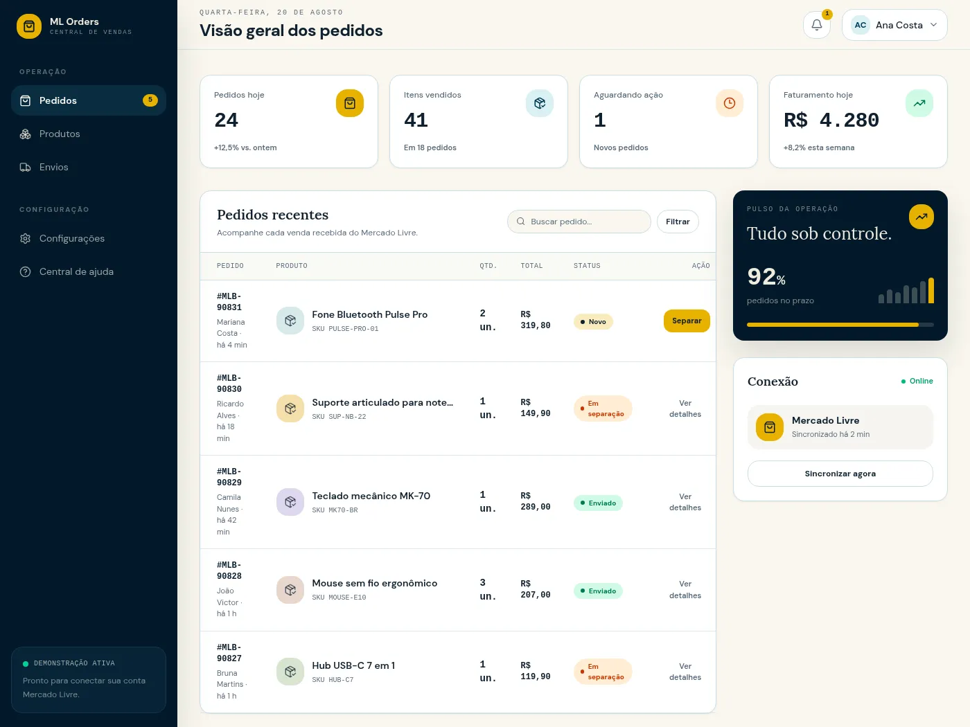 ML Orders Dashboard