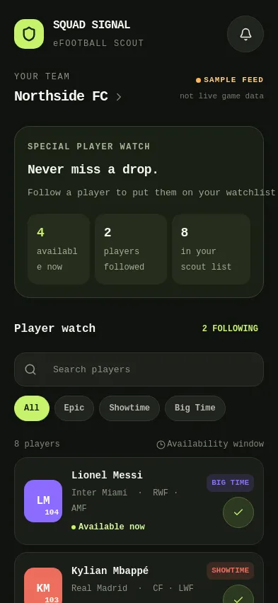 eFootball Squad Alerts