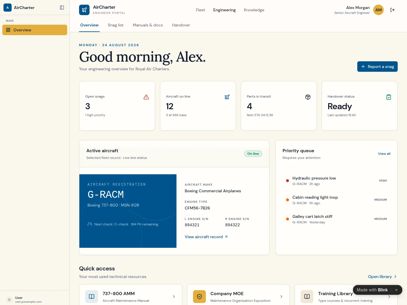 AirCharter Engineer Portal
