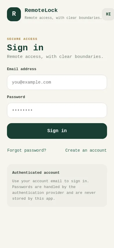 RemoteLock Android Panel