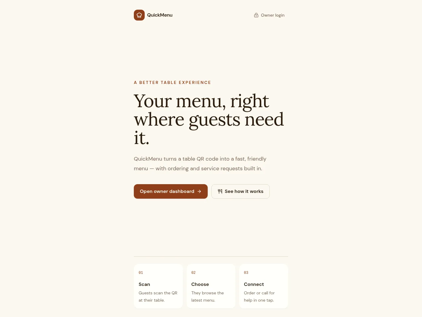 QuickMenu Mobile Web App