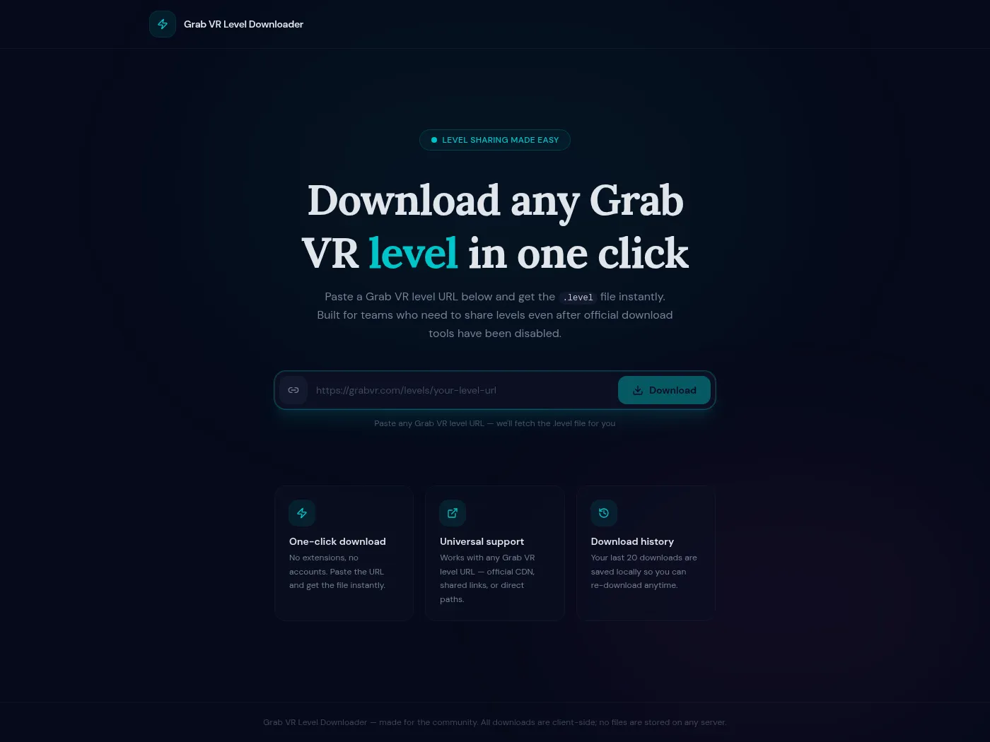 Grab VR Level Downloader