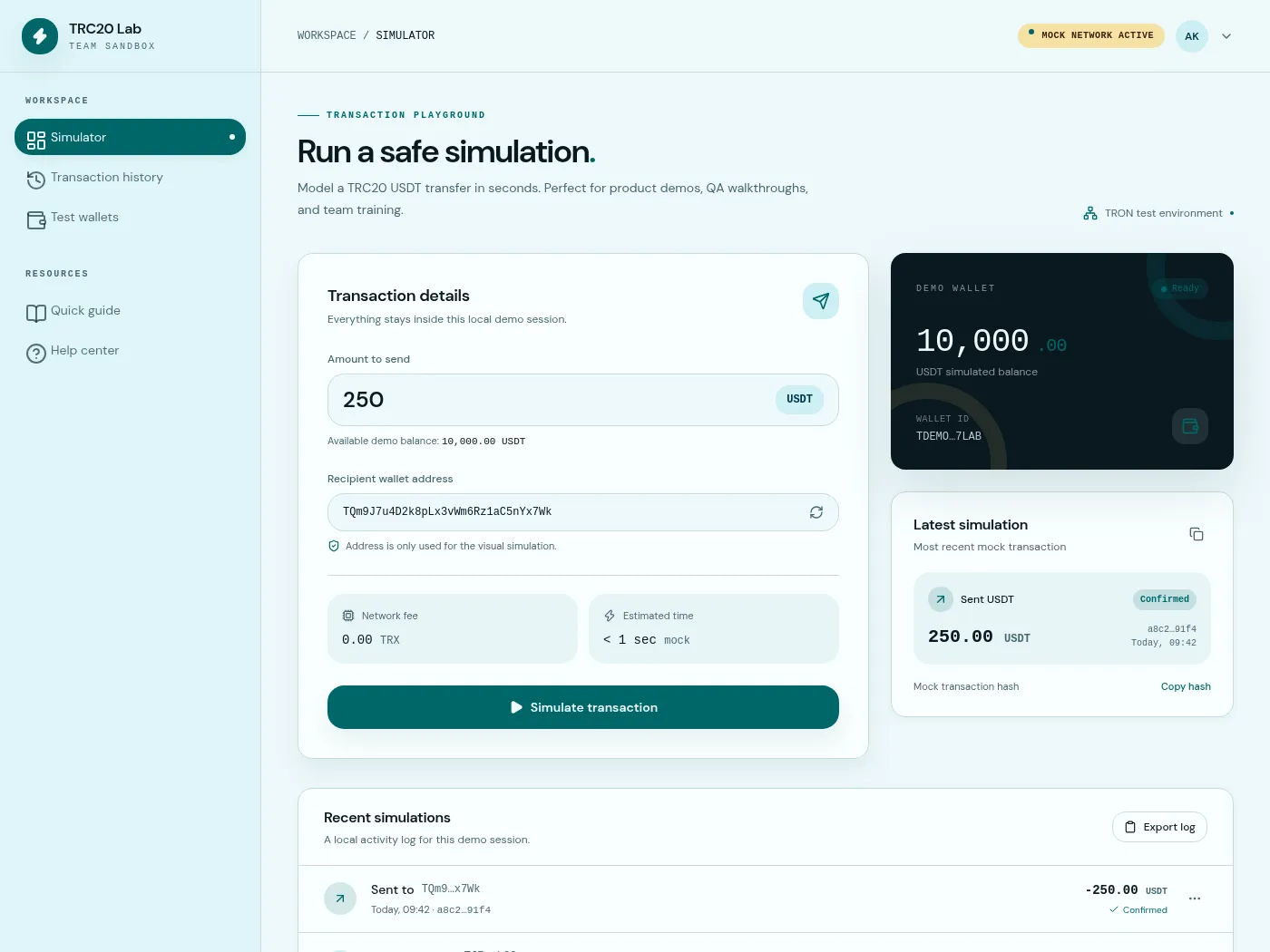 TRC20 USDT Simulator