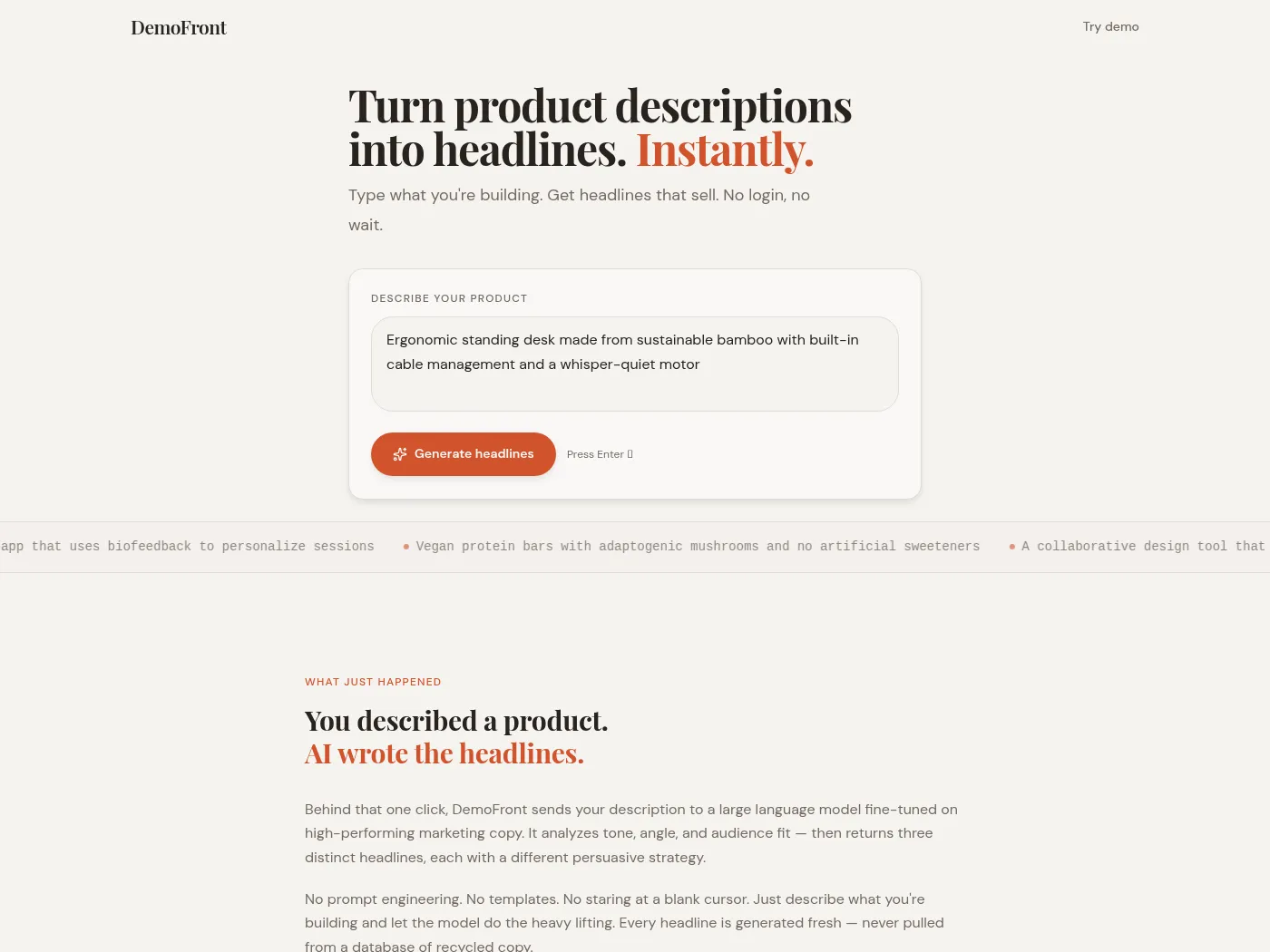 DemoFront Landing Page