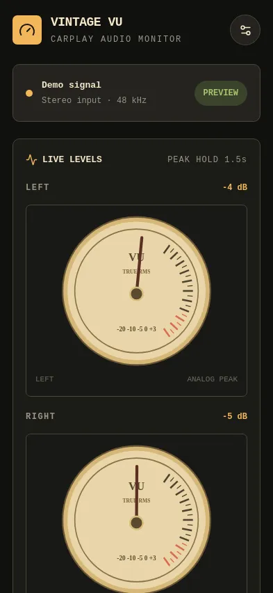 Vintage VU CarPlay App