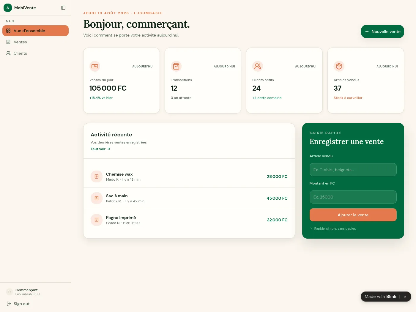 Lubumbashi Small Sales App