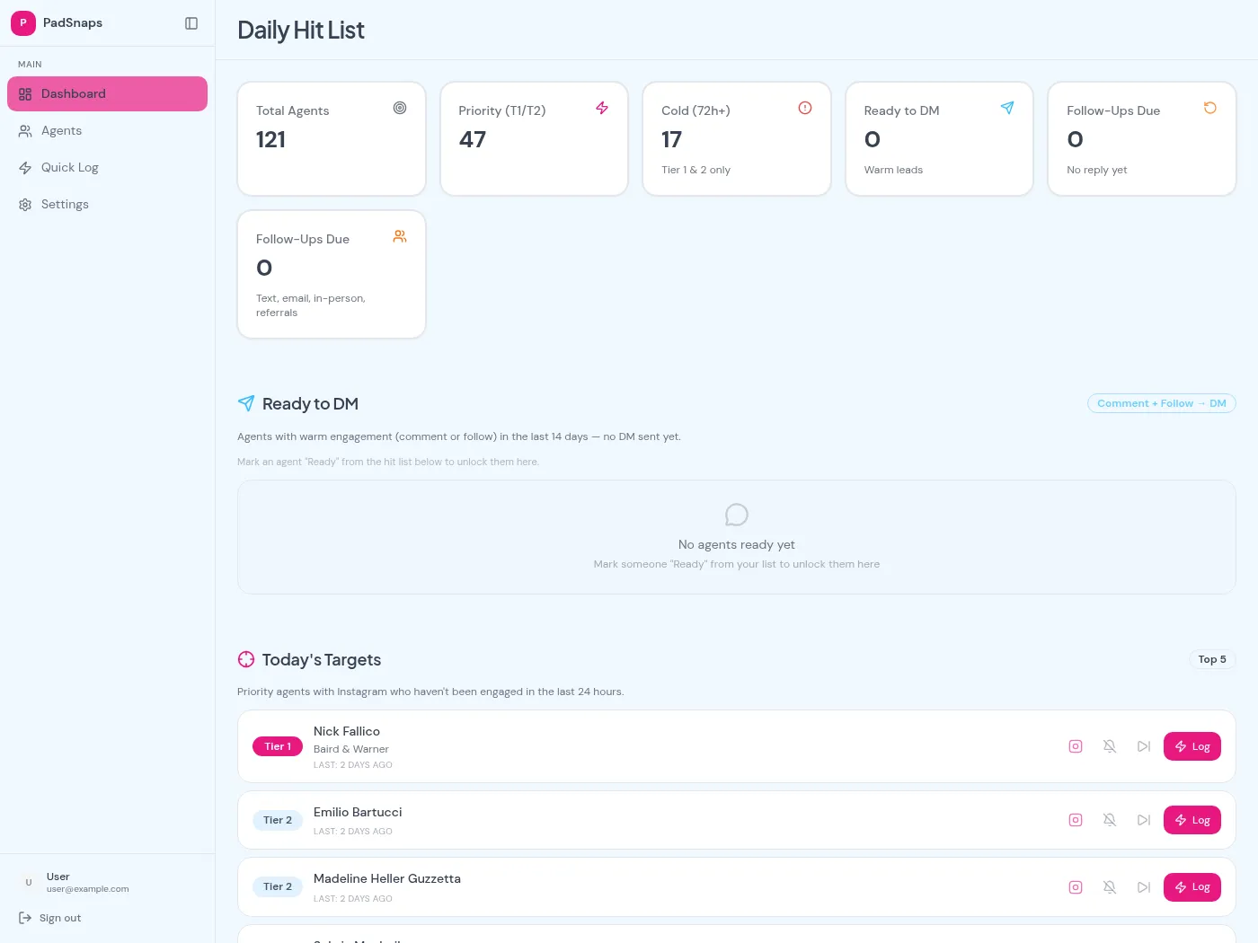 PadSnaps Agent Tracker