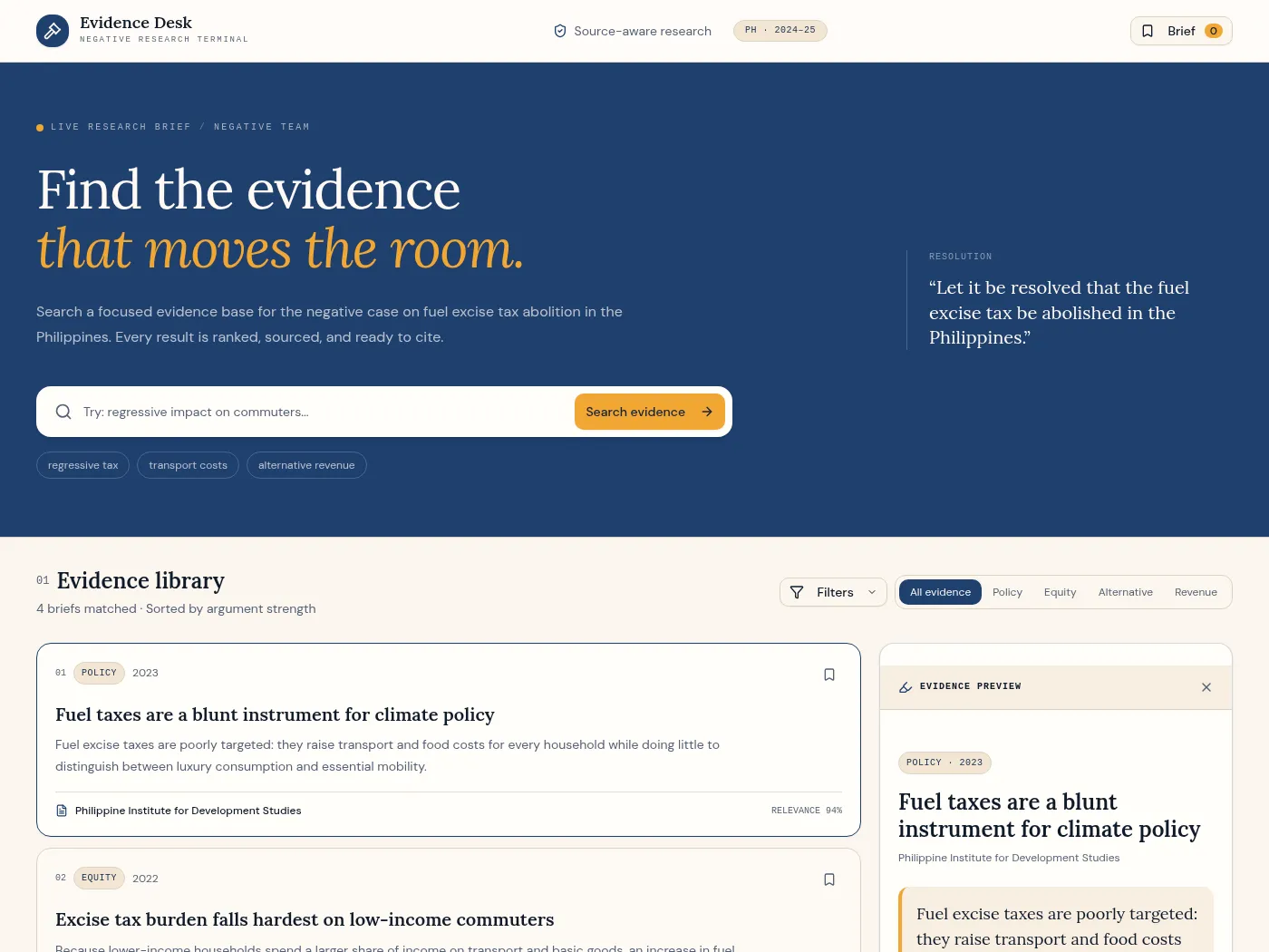 Debate Evidence Finder
